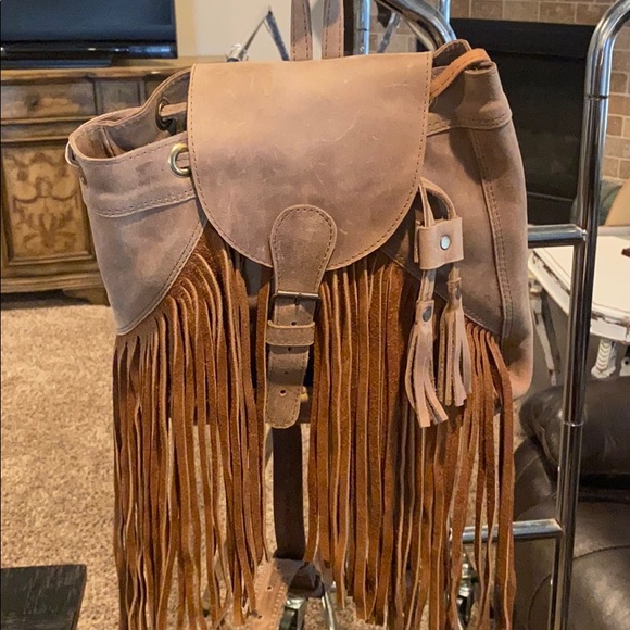 Bags | 10 Genuine Suede Leather With Fringe Backpack | Poshmark